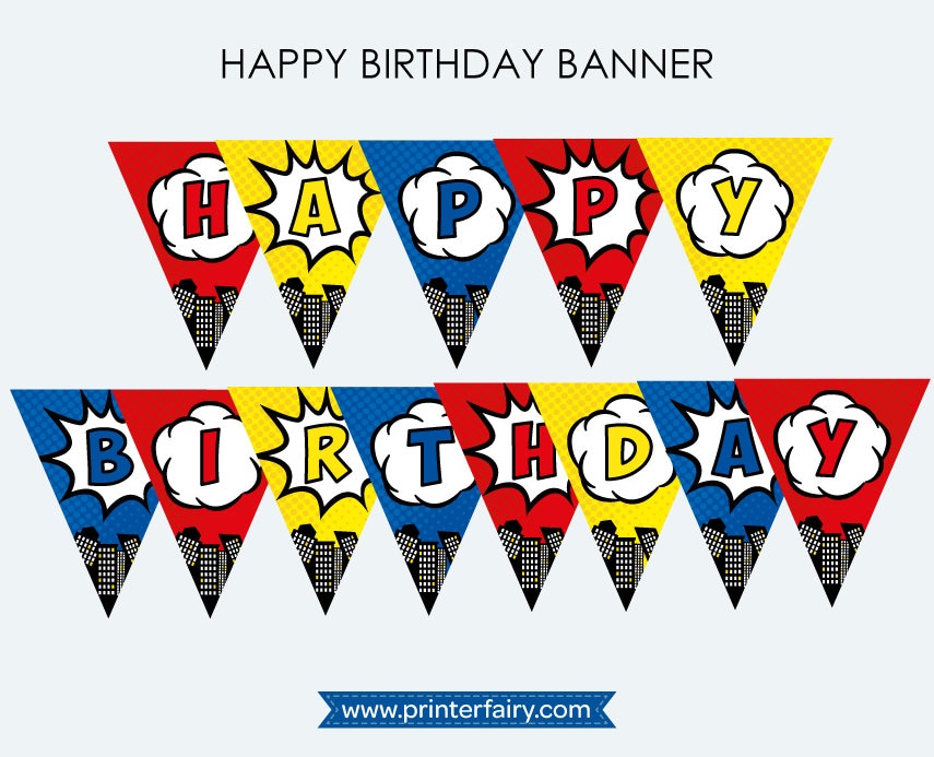 Superhero Printable Banner, Superheroes Birthday Party Decor, Printable ...