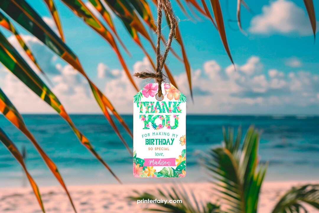 Luau Birthday Party Thank You Tags, Hawaiian Favor Tag, Tropical ...