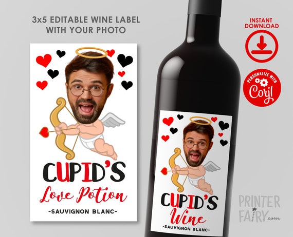 Editable Wine Label Valentines Day Wine Label Cupids Wine Love Potion Label Digital Label