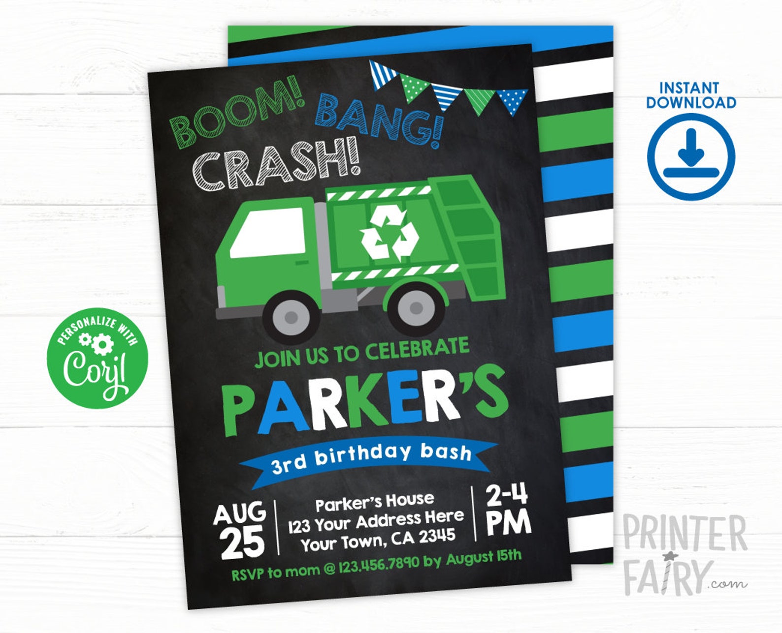 Editable Trash Truck Invitation, Trash Truck Party, Recycle Birthday ...