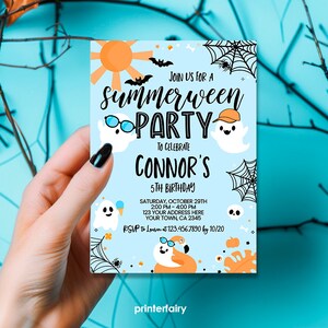 Summerween Party Invitation, Editable Pool Party Invitation, Retro ...