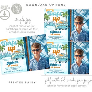 Editable Surfs up Birthday Party Invitation With Photo, Surf Birthday ...
