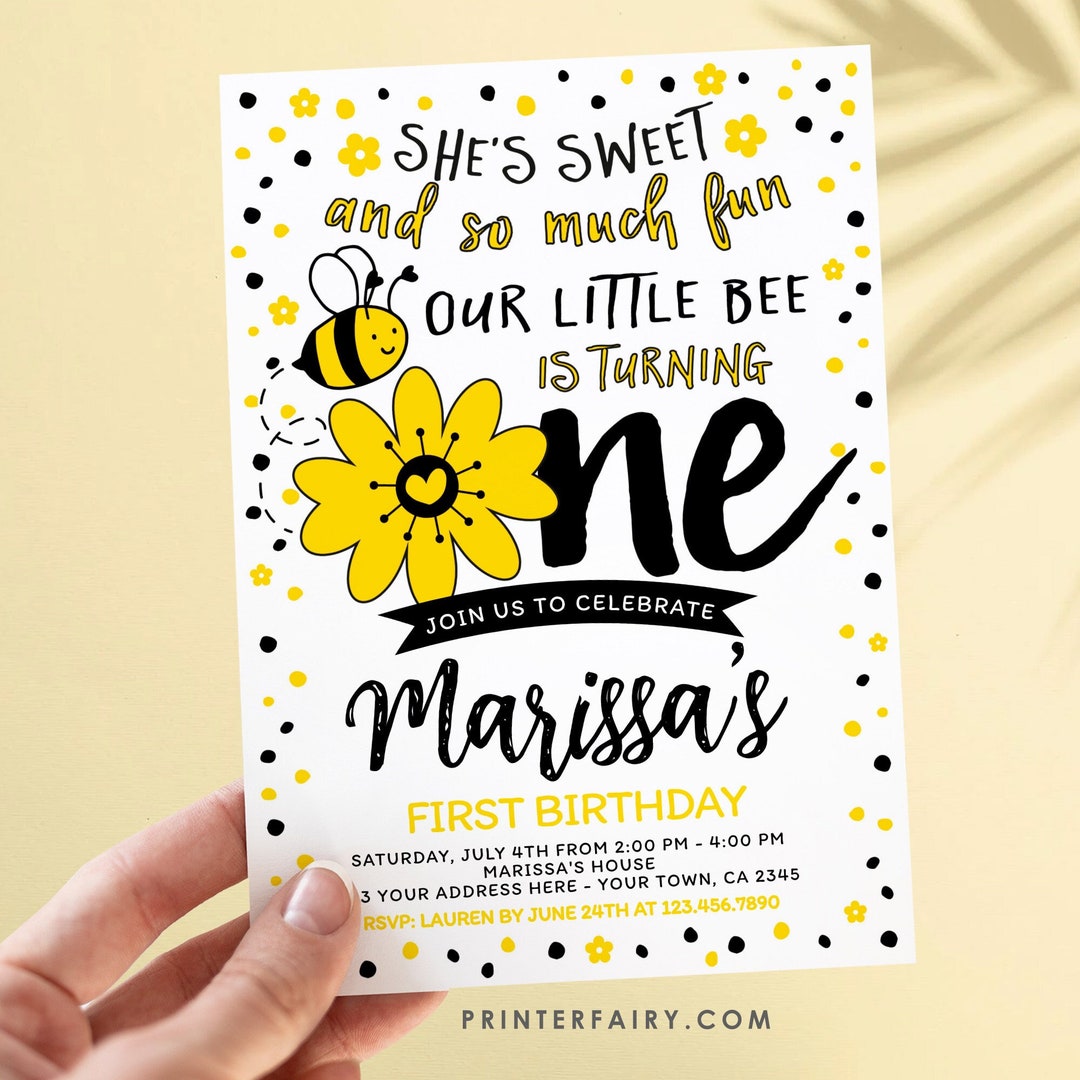 Bee Birthday Invitation, Editable, Honey Bee Invitation, Bee Birthday ...