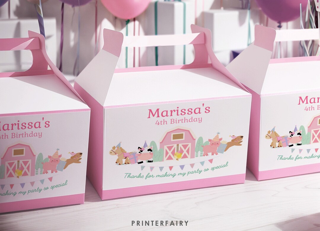 Farm Birthday Party Favor Box Label, Cute Farm Animals, Farm Birthday ...