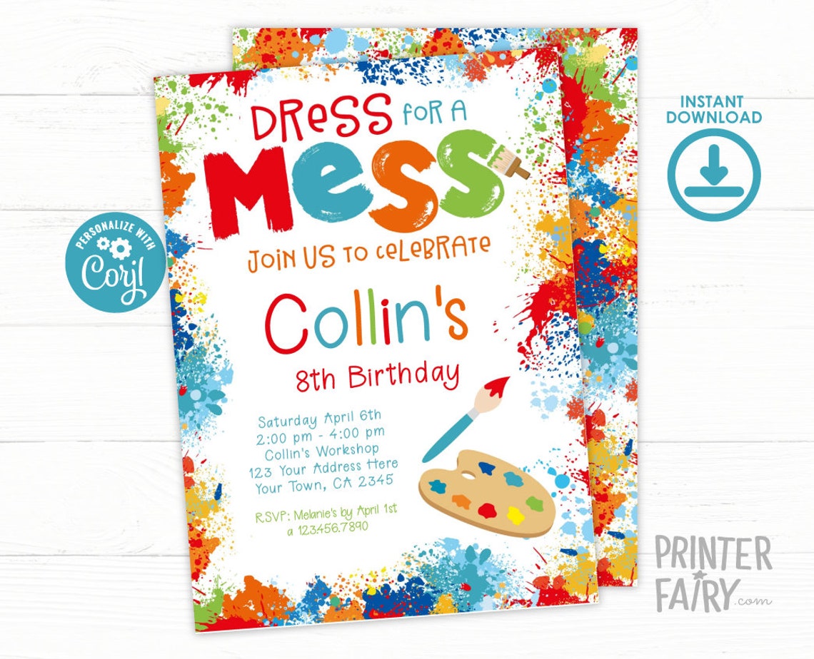 Editable Art Birthday Invitation, Painting Party (digital Invite) - Etsy