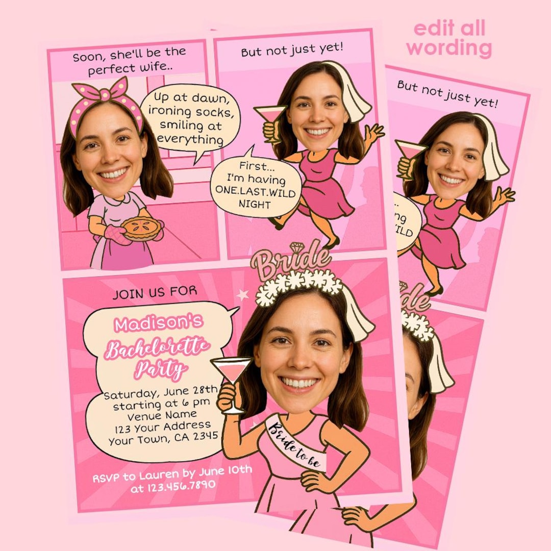Bachelorette Party Invitation With Photo, EDITABLE Card Template, Hen ...