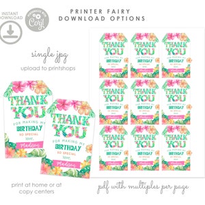 Luau Birthday Party Thank You Tags, Hawaiian Favor Tag, Tropical ...
