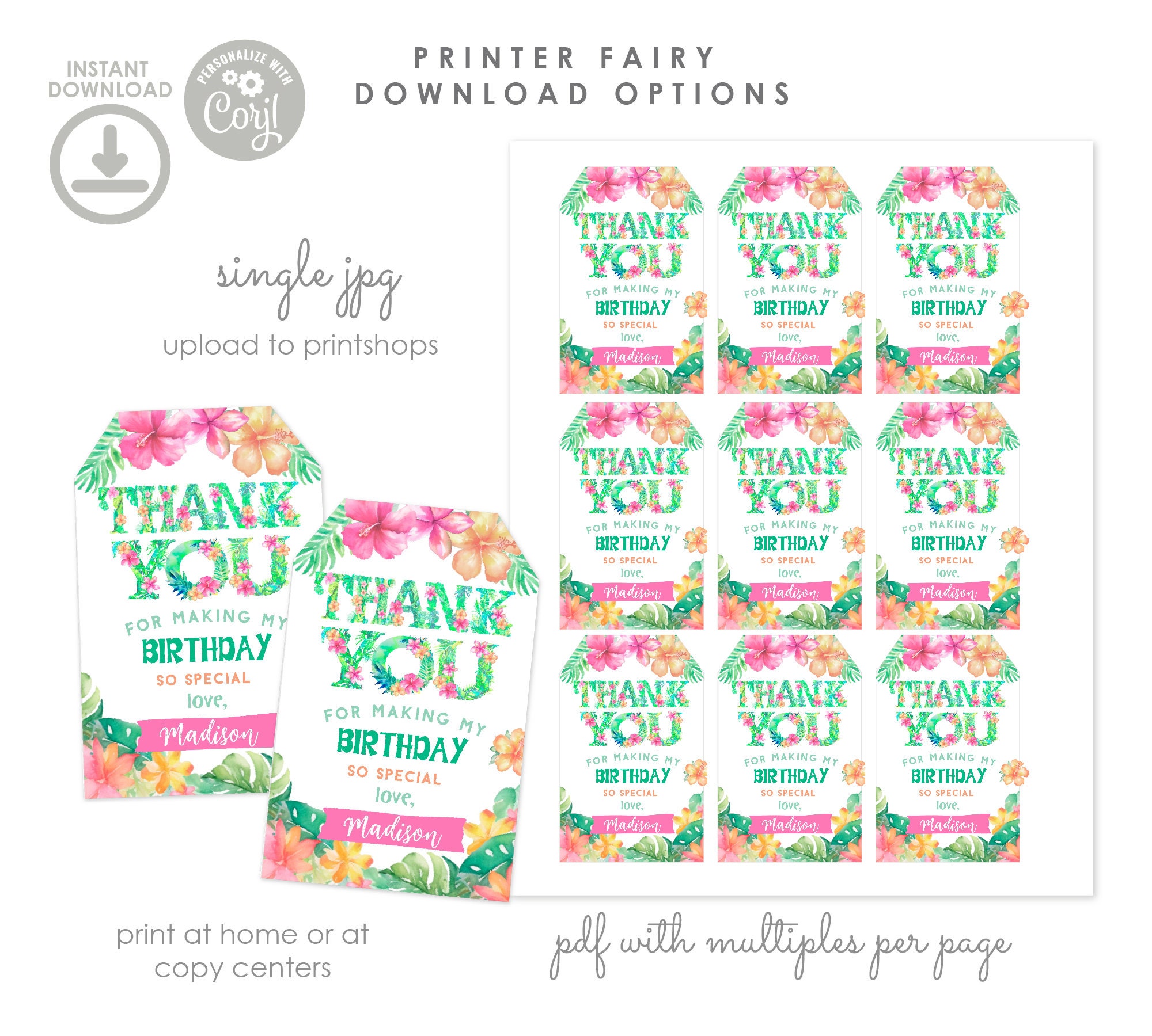 Luau Birthday Party Thank You Tags, Hawaiian Favor Tag, Tropical ...