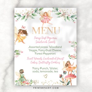 Editable Fairy Dinner Menu, Girl's Fall Fairy Birthday Party Food Table ...