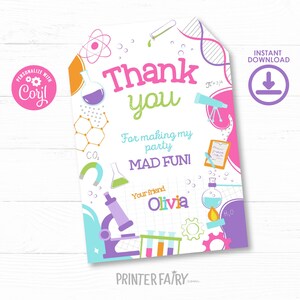 Science Birthday Party Favor Tags, EDITABLE Science Theme Party Science ...