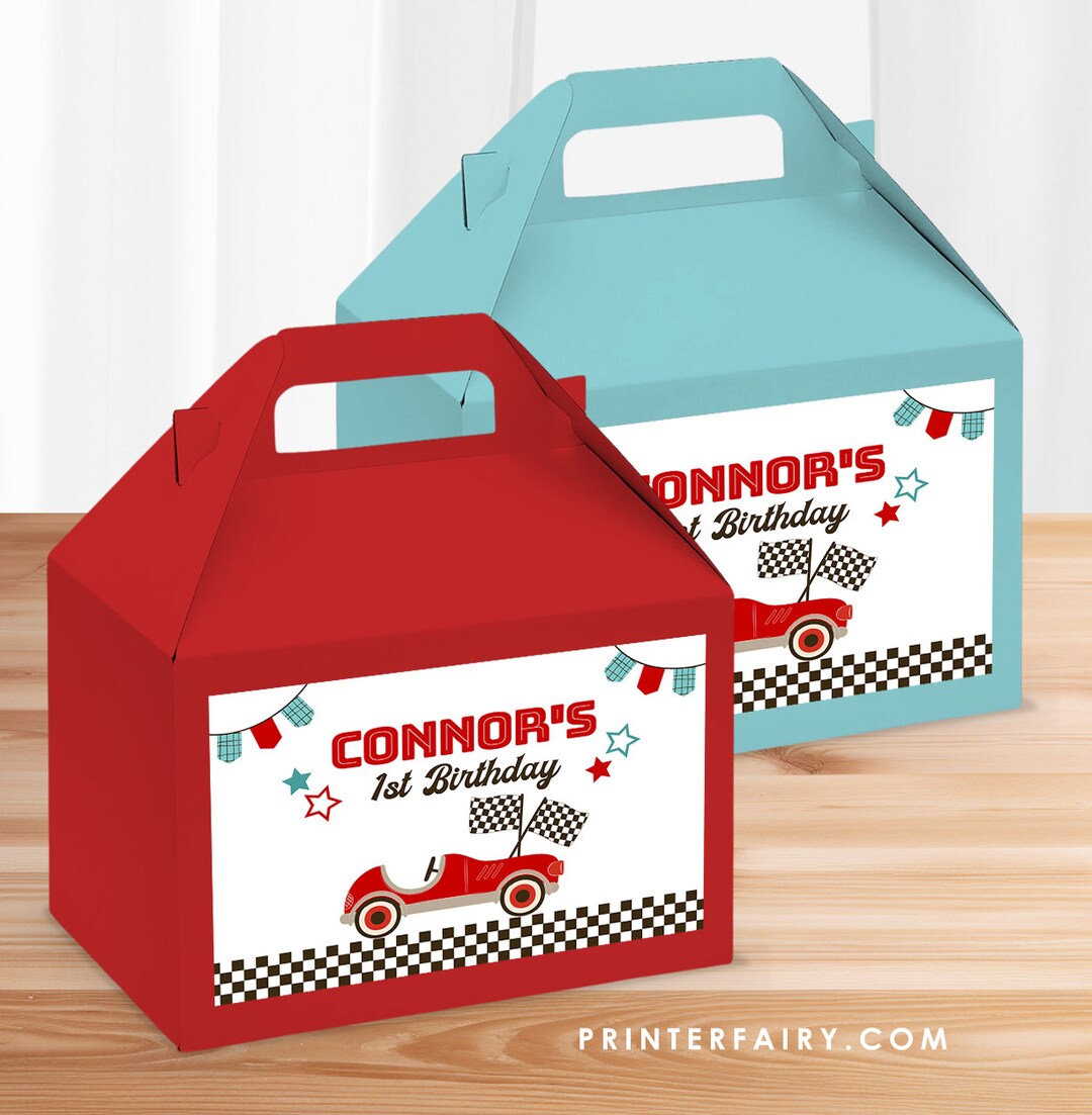 Race Car Birthday Party Gable Box Label, EDITABLE, Racing Car Party ...