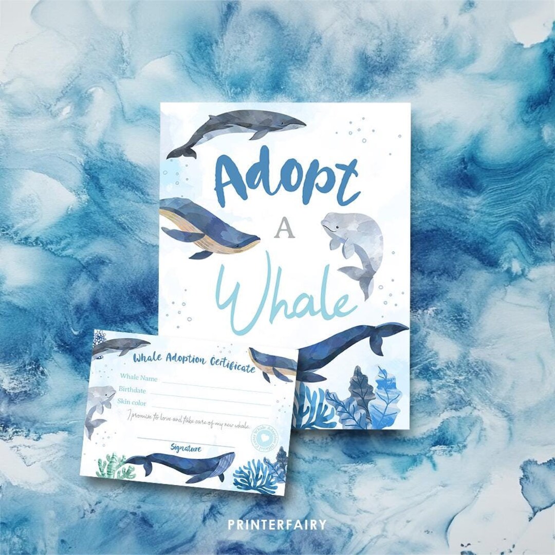 Adopt a Whale, Adoption Sign and Certificate, Whales Adoption Party ...