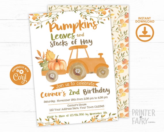 Pumpkin Patch Birthday Invitation, EDITABLE, Little Pumpkin Birthday ...