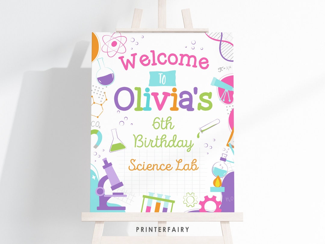 Science Birthday Party Welcome Sign, EDITABLE, Science Theme Party ...