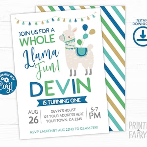 Llama Birthday Invitation, EDITABLE, Llama Birthday Party, Alpaca ...