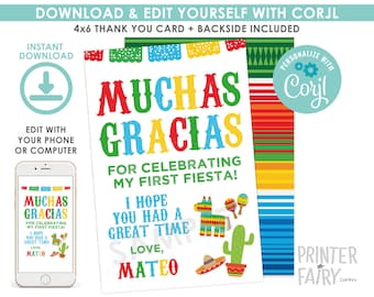 Mexican Fiesta Thank You Cards Chalkboard Thank You Cards - Etsy