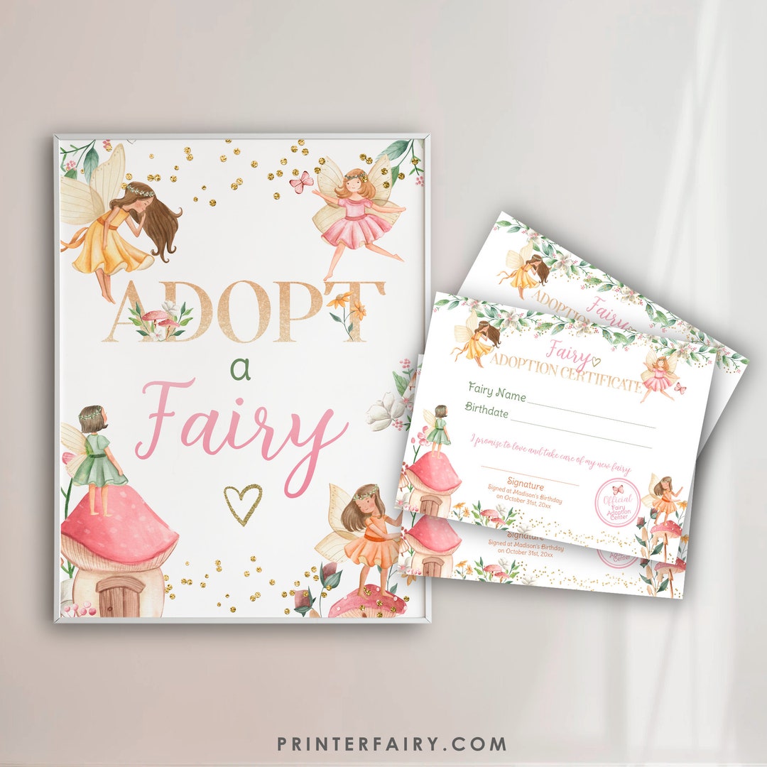 Fairy Adoption Sign and Certificate Floral Garden Party Fairies ...
