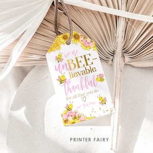 Bee Thankful Gift Tags, Editable Appreciation Printable (instant ...