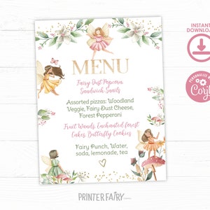 Editable Fairy Dinner Menu, Girl's Fall Fairy Birthday Party Food Table ...