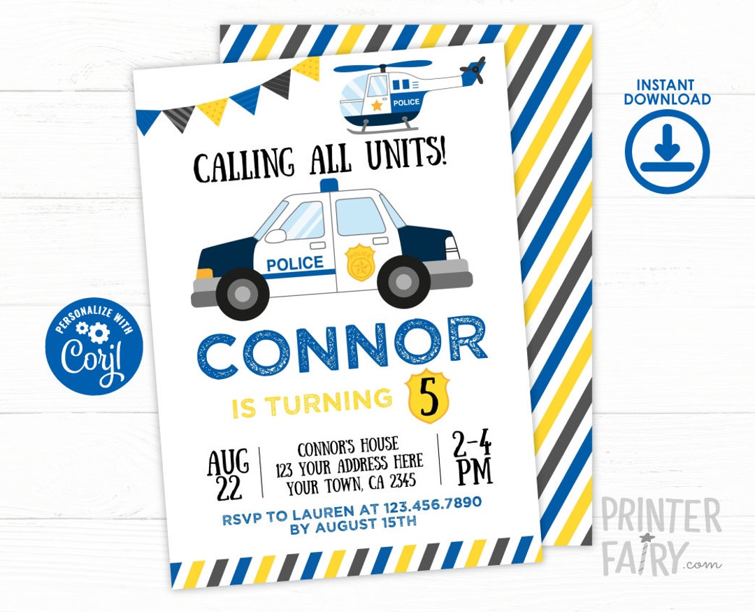 EDITABLE Police Birthday Invitation, Cops & Robbers Birthday Party ...