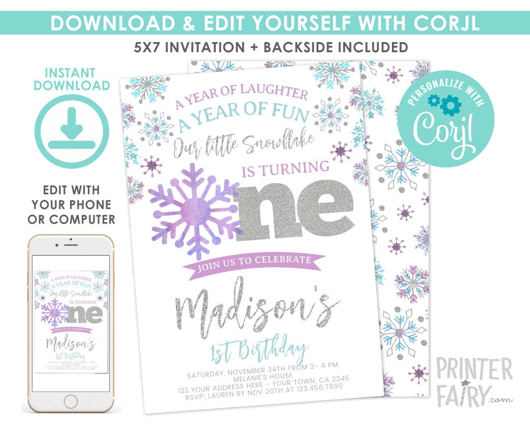 Paper Invitations Snowflake Birthday Invitation Little Snowflake ...