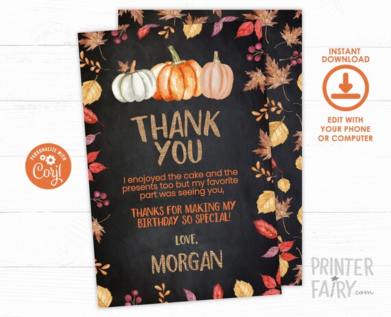 Pumpkin Patch Thank You Cards, EDITABLE, Fall Thank You Notes, Little ...