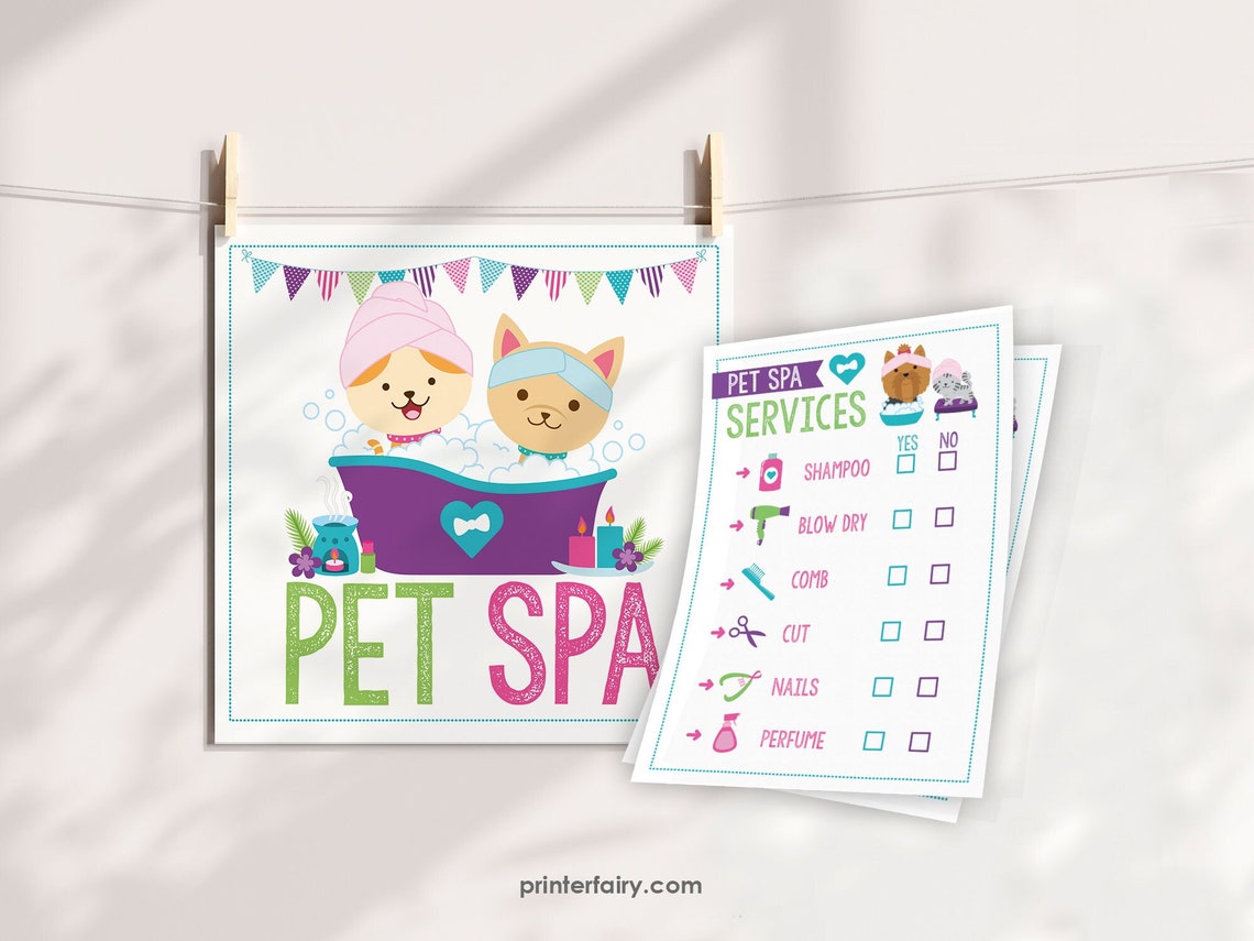 NEW! Pet Spa Sign & Checklist, Pet Adoption Party, Dog Birthday, Kitty ...