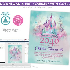 Princess First Birthday Party Time Capsule, Editable, Princess Castle ...