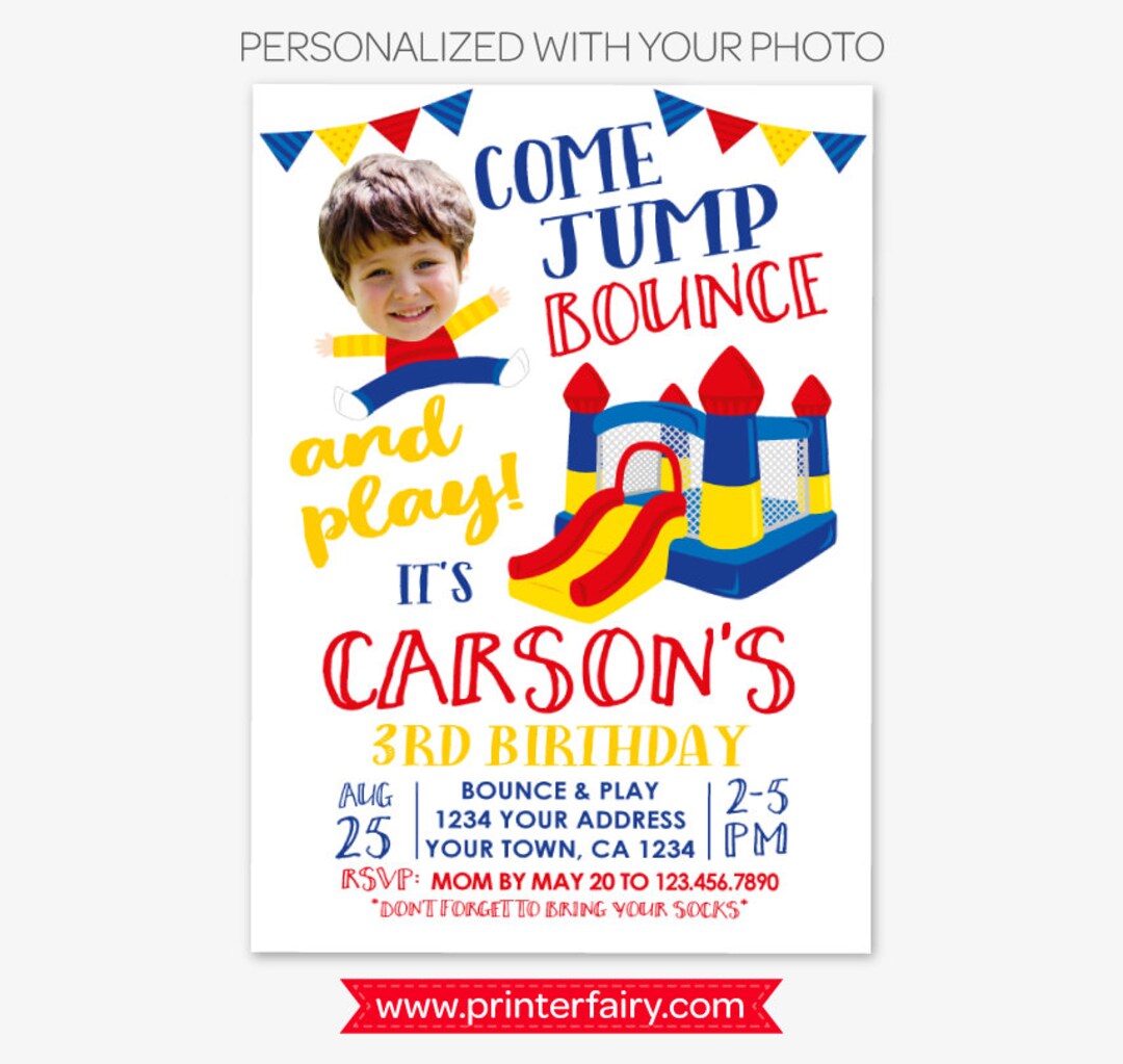Jump Invitation With Photo, Bounce House Invitation, Trampoline ...