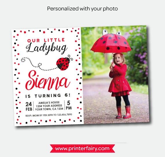 Ladybug Invitation With Photo Ladybug Birthday Party - Etsy