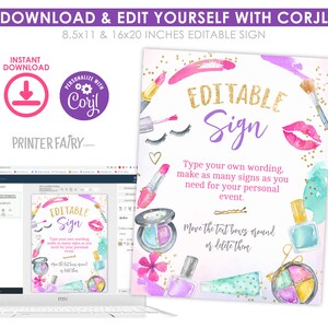 Spa Party Editable Sign, Glitz & Glam Party Sign, Spa Birthday Party ...