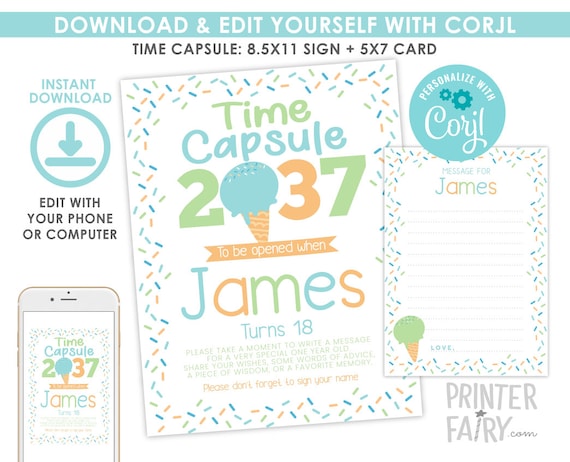 Ice Cream Time Capsule, EDITABLE, Ice Cream Birthday Party, Sprinkles ...