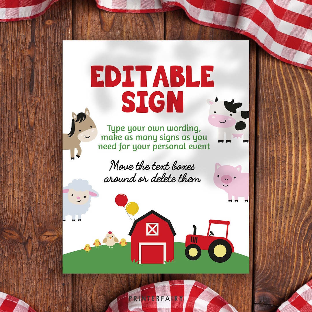 Farm Birthday Party Sign, Editable Template (instant Download) - Etsy
