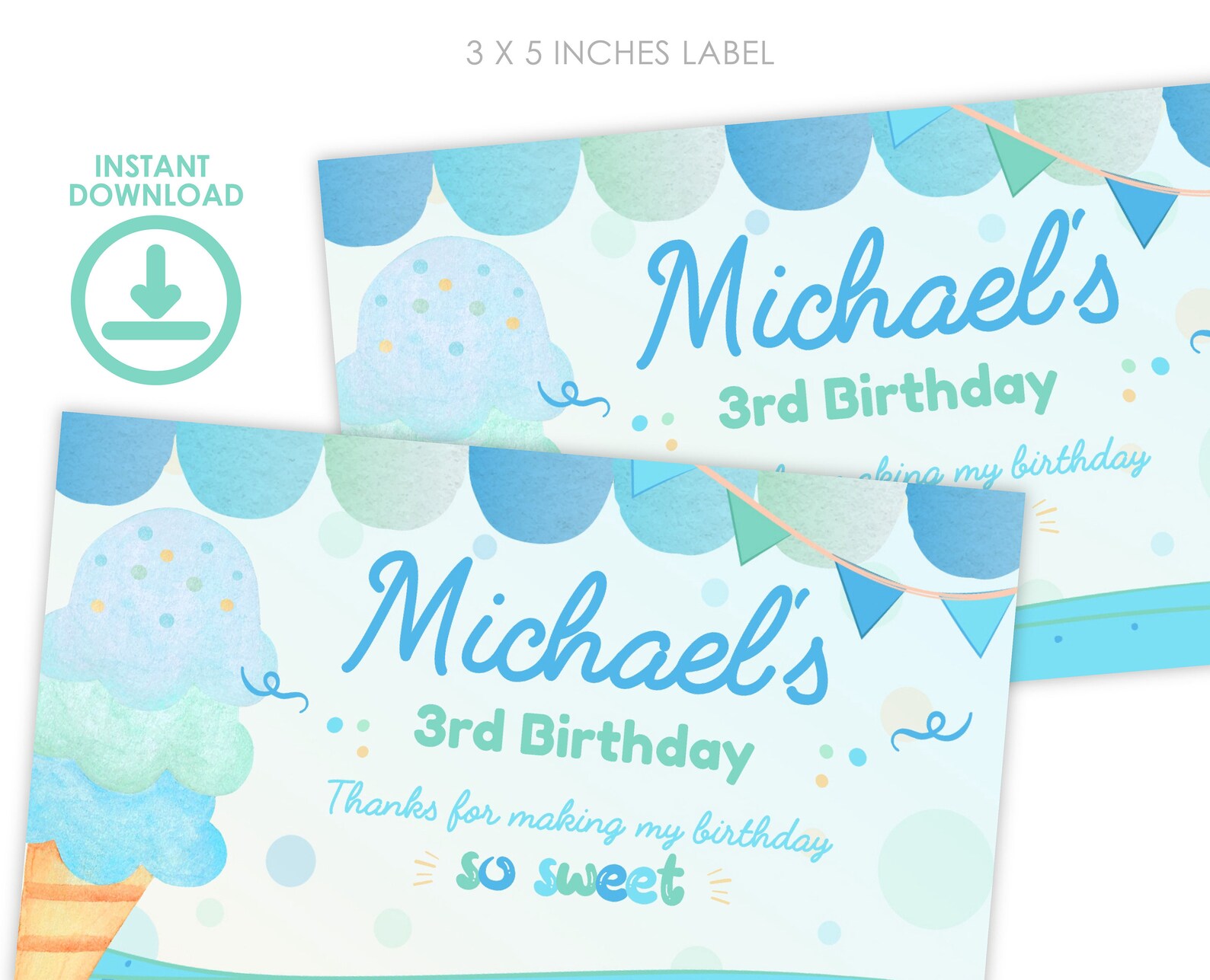 Ice Cream Party Gable Box Label, EDITABLE, Ice Cream Party, Summer ...