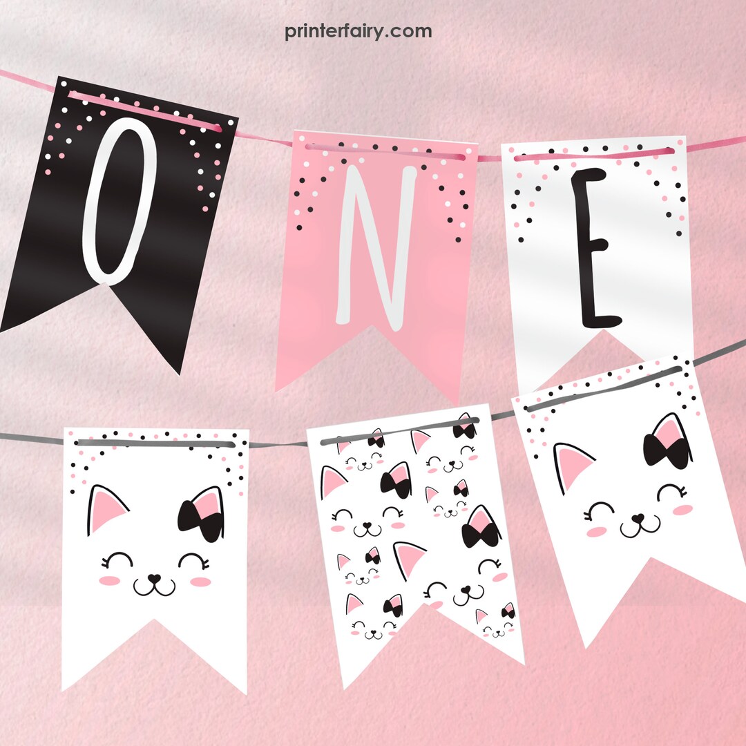 Kitty Cat ONE Banner, Kitty 1st Birthday, Cat Party Decorations, High ...