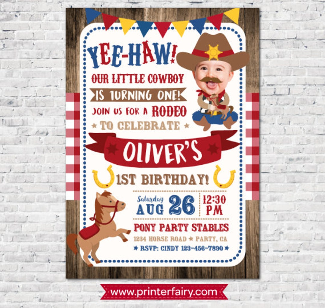 Cowboy Invitation With Picture, Pony Birthday Invitation, Boy First ...