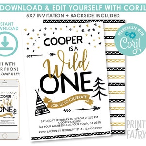 EDITABLE Wild One First Birthday Invitation Wild One Party - Etsy