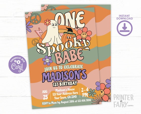 Hippie Halloween Invitation, EDITABLE Halloween Birthday Invitation ...