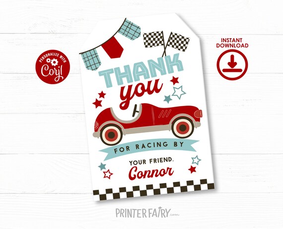 Race Car Birthday Party Favor Tags, EDITABLE, Racing Car Party, Racing Party Decorations, Racing ...