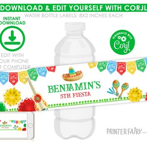 Editable Fiesta Birthday Water Bottle Labels, Mexican Party Decorations ...