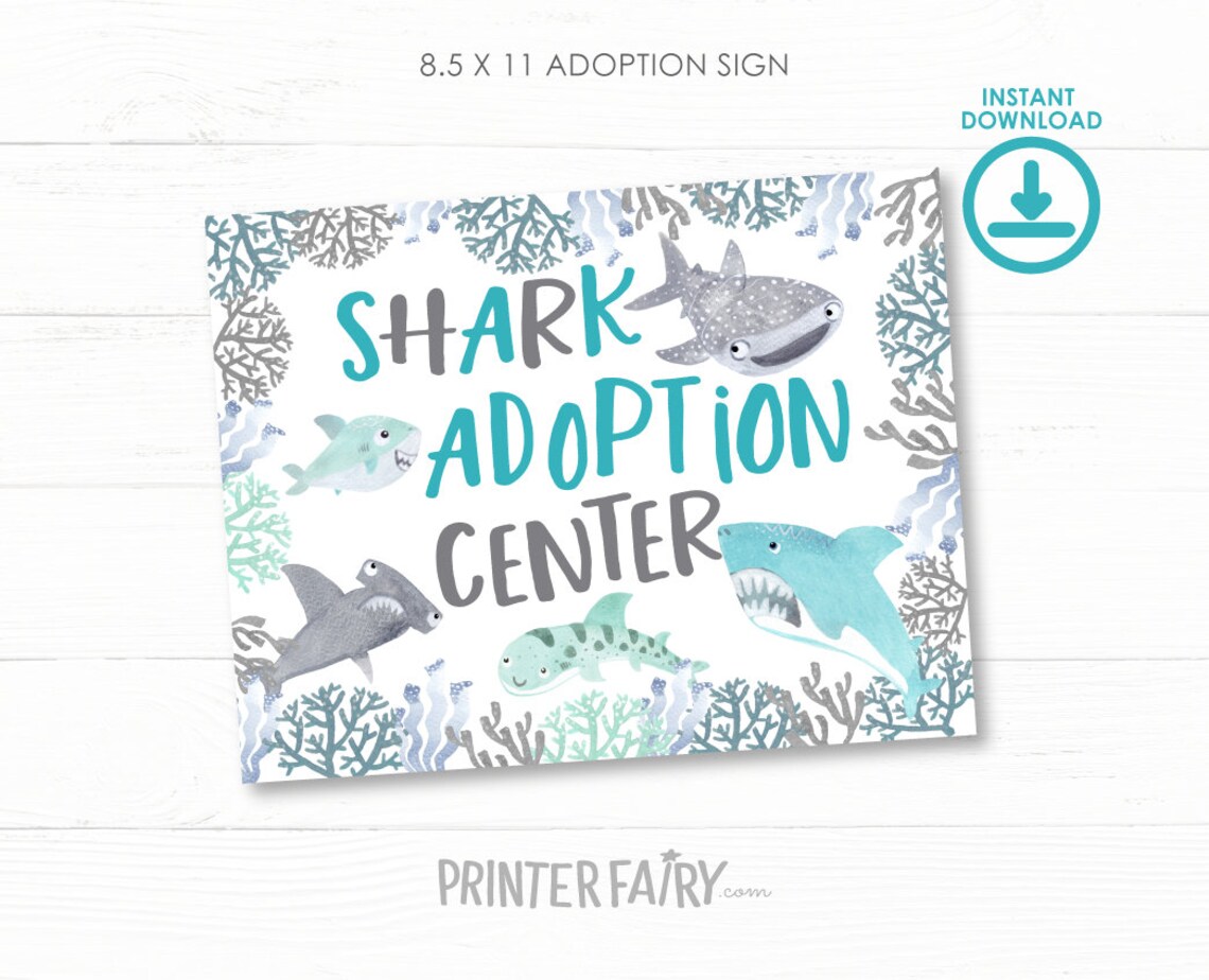 Shark Adoption Center Sign and Certificates, Birthday Party Printables ...