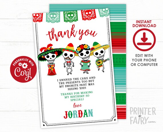 Day of The Dead Thank You Cards, Editable Thank You Card, Dia de los ...