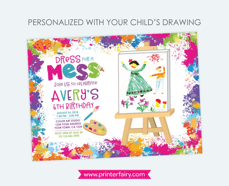 Painting Party Invitation With Your Child Drawing Art - Etsy
