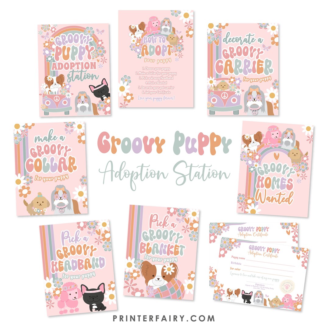 Groovy Puppy Adoption Station Kit, Puppy Pawty Decor (digital Download ...