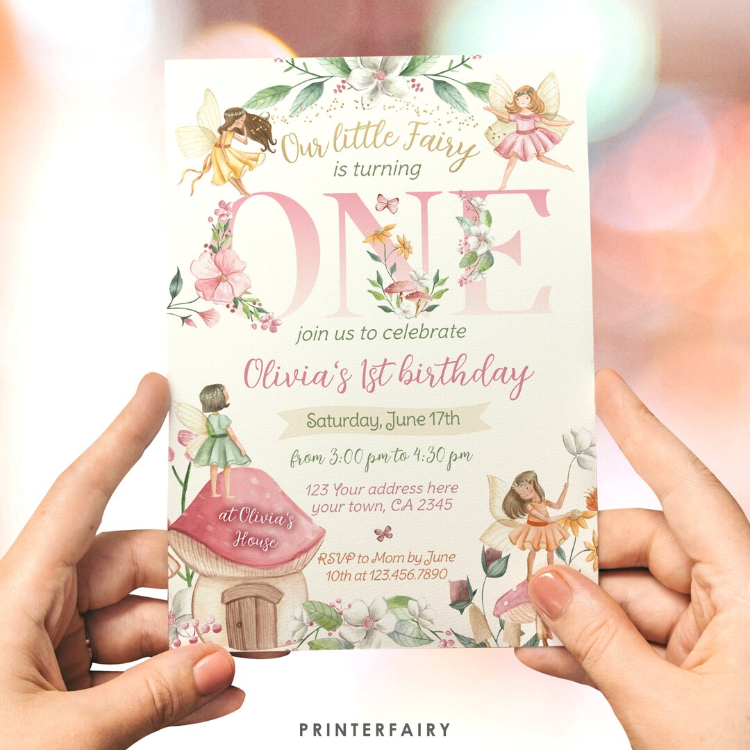 Editable Fairy 1st Birthday Invitation: Fall Fairytale Party, Floral ...
