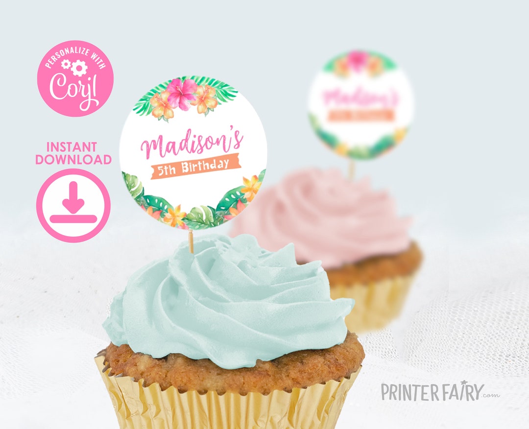 Luau Birthday Party Toppers, Hawaiian Straw Toppers, Tropical Birthday ...