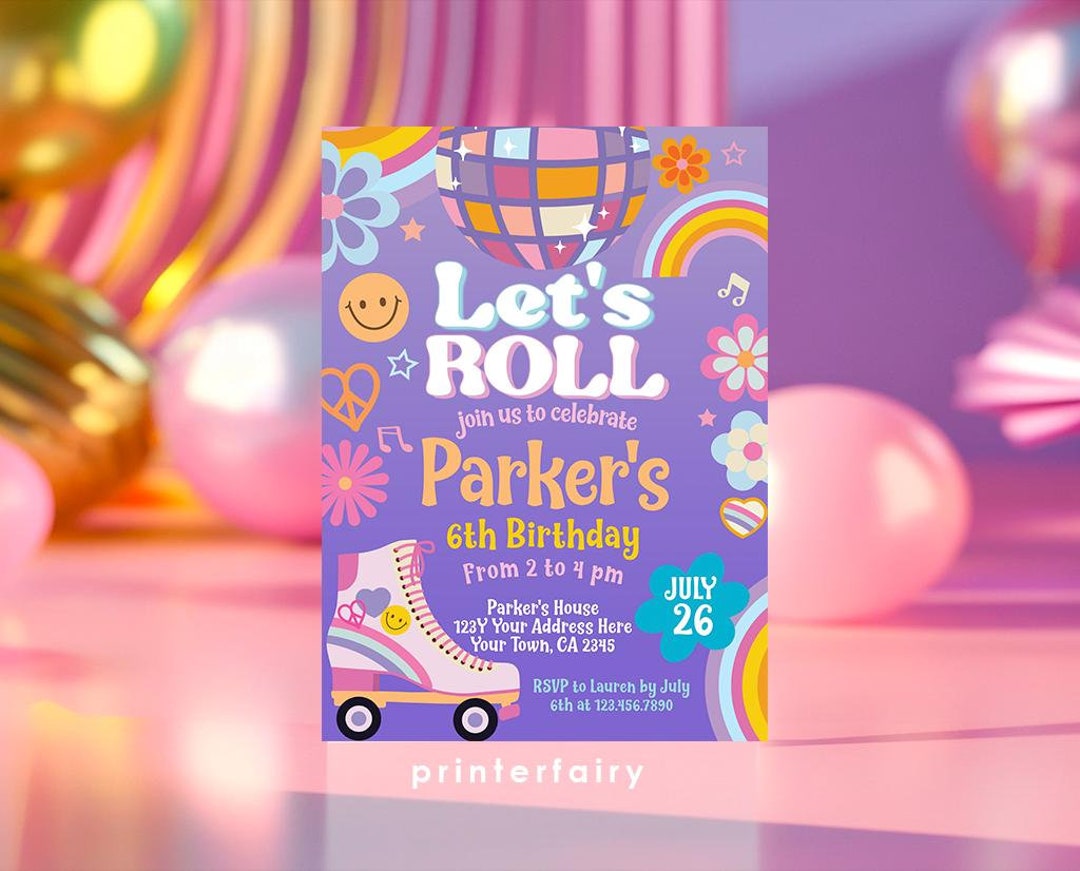 Roller Skate Invitation, Disco Birthday Invitation, EDITABLE ...