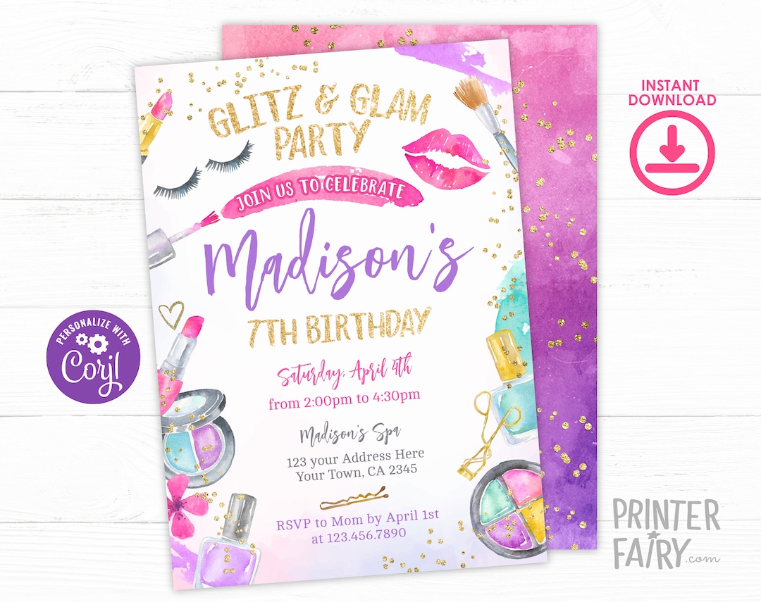 Glitz & Glam Party Invitation, Spa Party Invitation, Spa Birthday Party ...