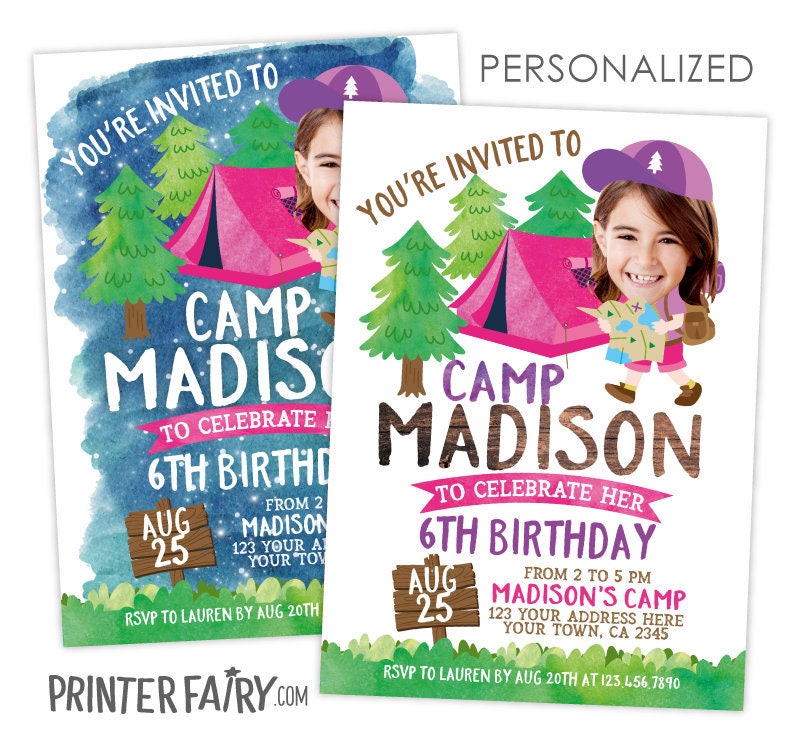 Camping Invitation With Photo Summer Camp Birthday Party | Etsy