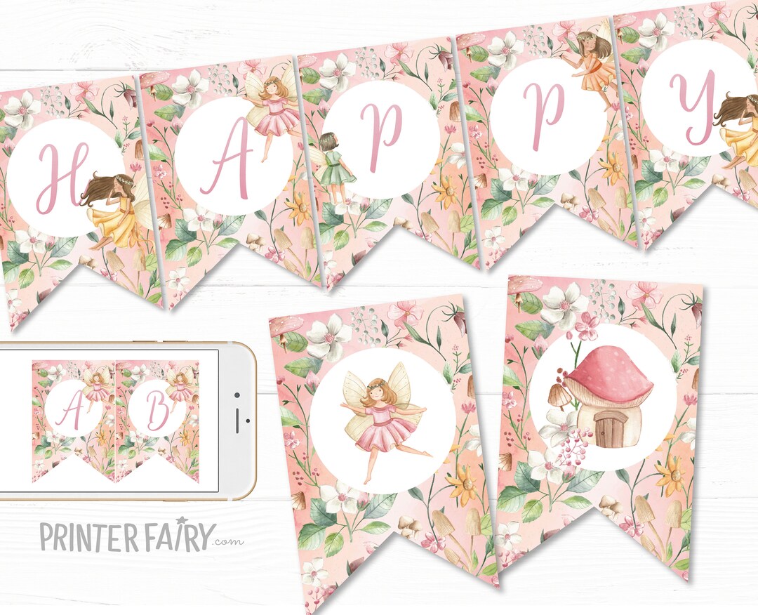 Editable Fairy Birthday Banner, Fall Fairy Garden Party Decor ...